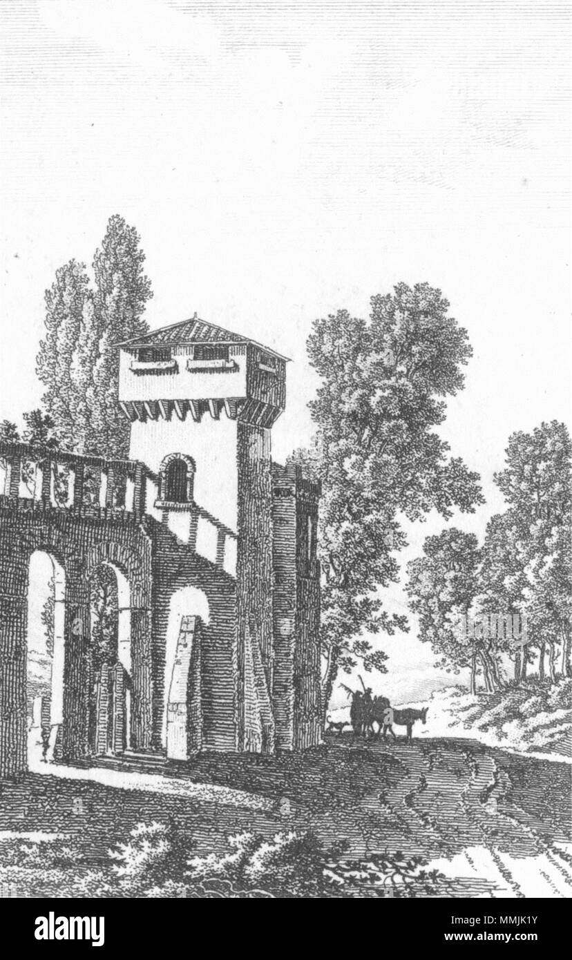 BUILDINGS. Italy? Donkey town landscape c1800 old antique print picture ...
