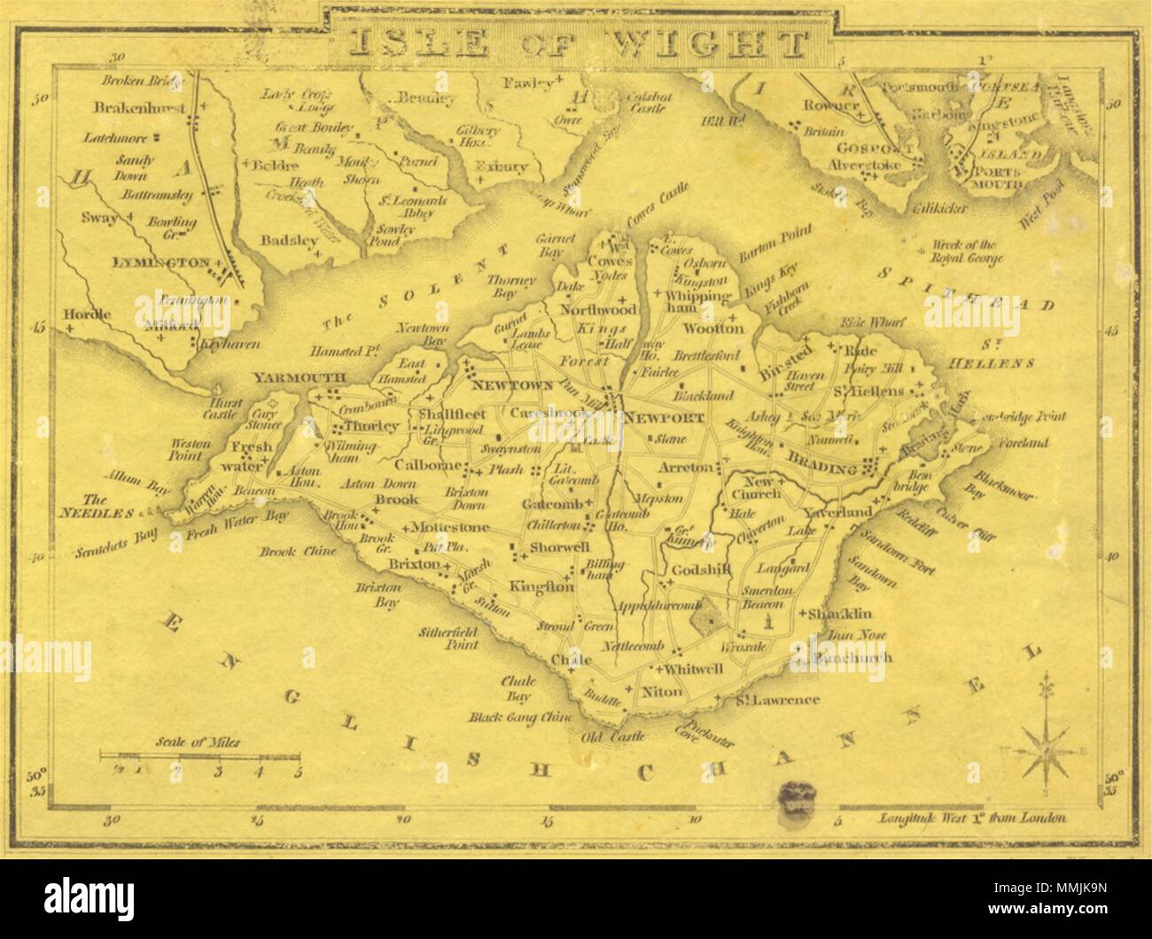 IOW. Isle of Wight c1840 old antique vintage map plan chart Stock Photo ...