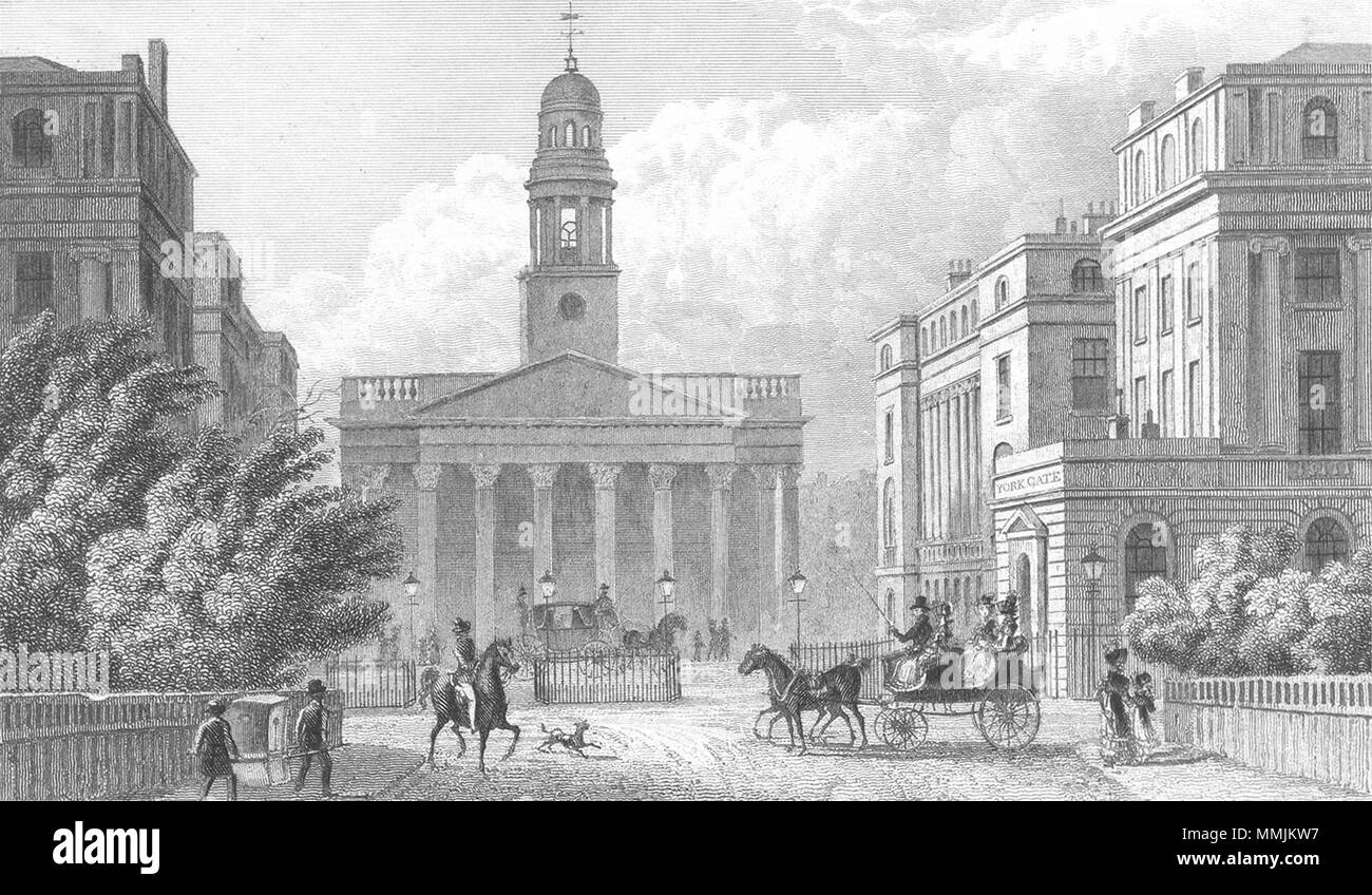 LONDON. York Gate, Regent's Park Marylebone Church 1827 old antique ...