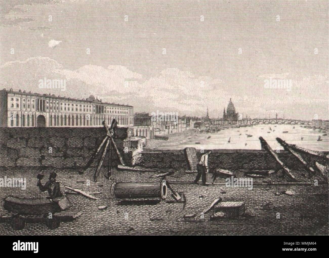 London from the Strand (ie. Waterloo) Bridge. Antique engraved print ...