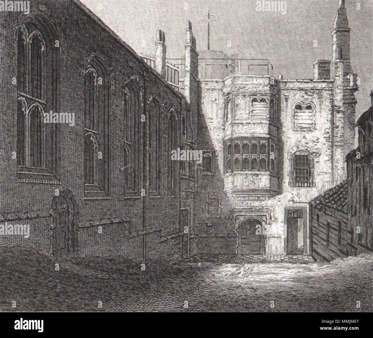 The Church & prison entrance, Savoy, London. Antique engraved print ...