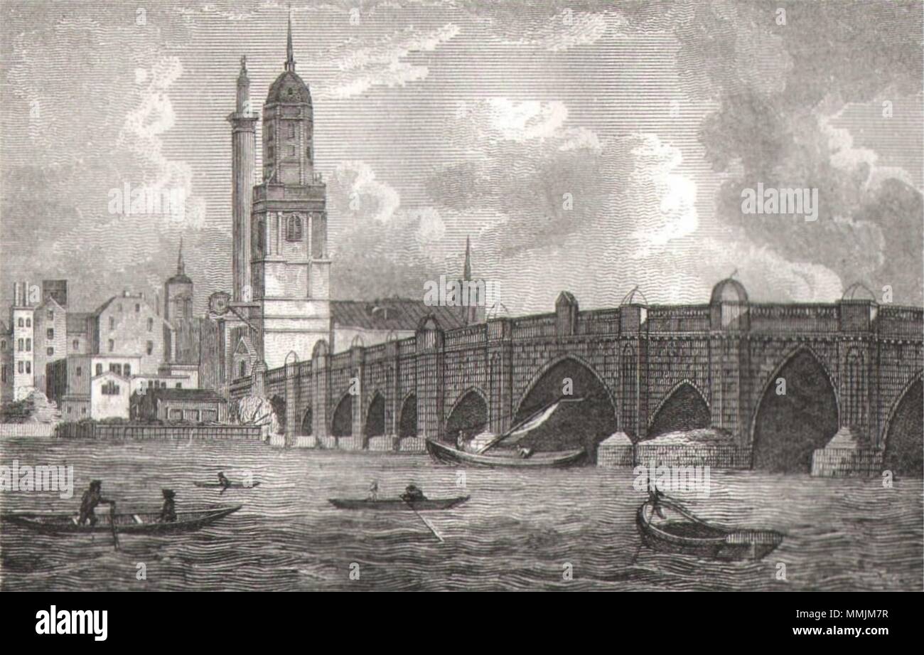 London Bridge, London. Antique engraved print 1817 old picture Stock ...