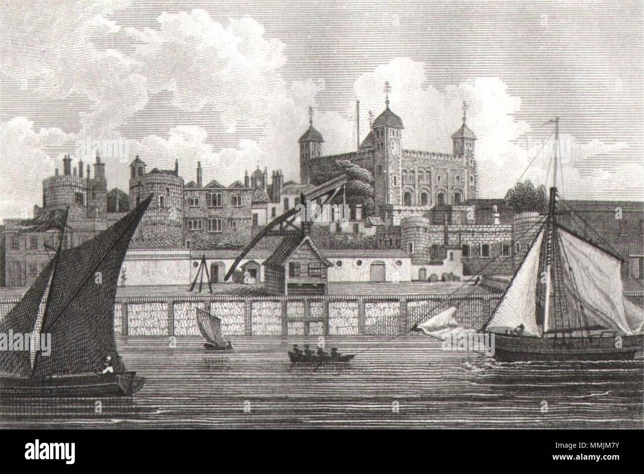 The Tower of London. Antique engraved print 1817 old picture Stock ...
