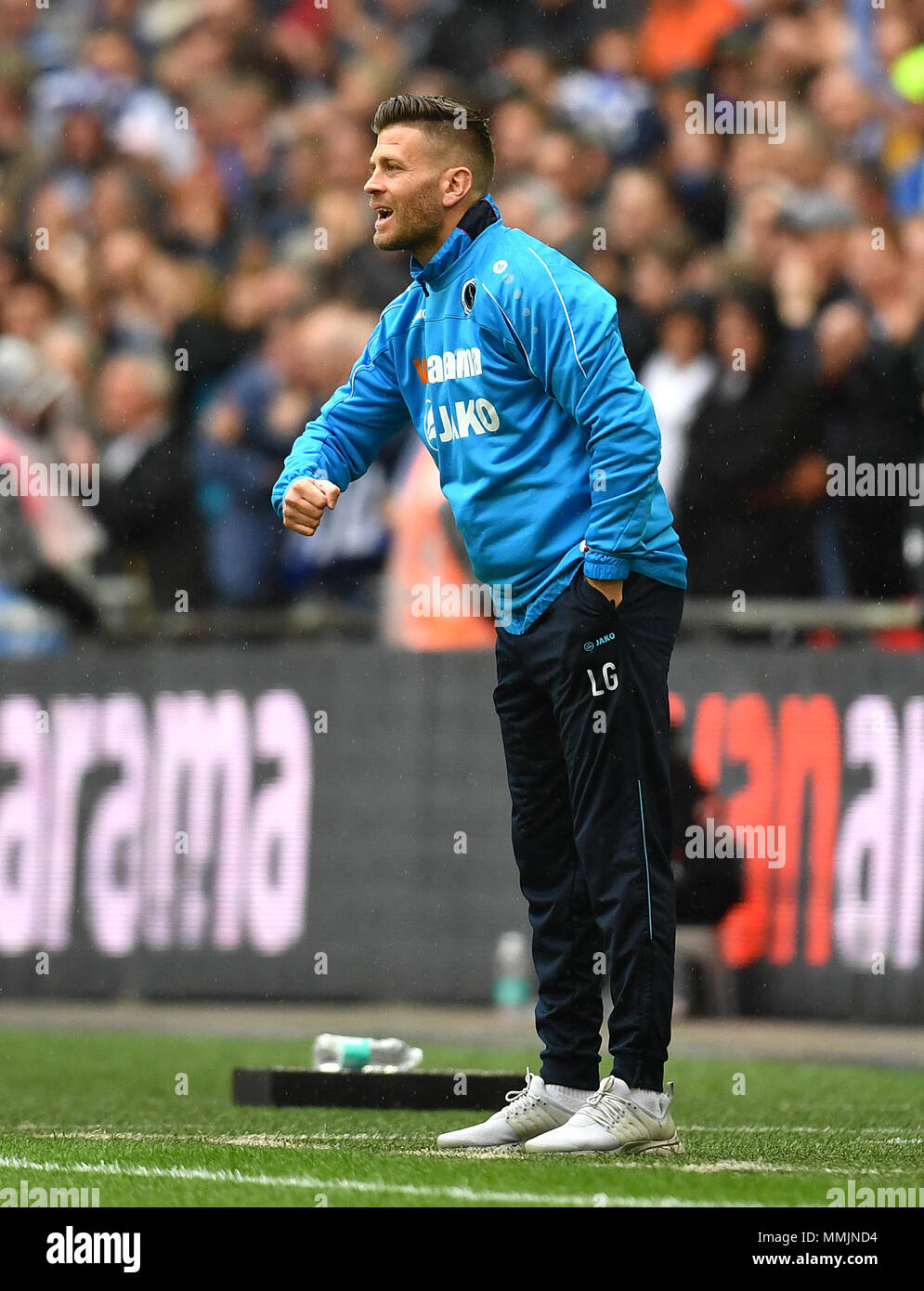 Boreham Wood manager Luke Garrard on the touchline during the Vanrama ...