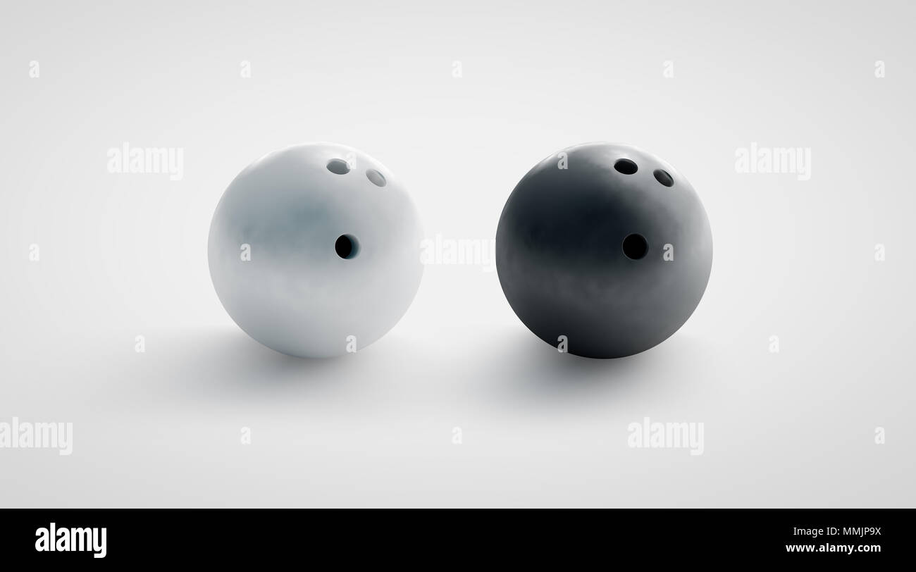 Blank black and white bowling ball mockups set, front view, 3d ...