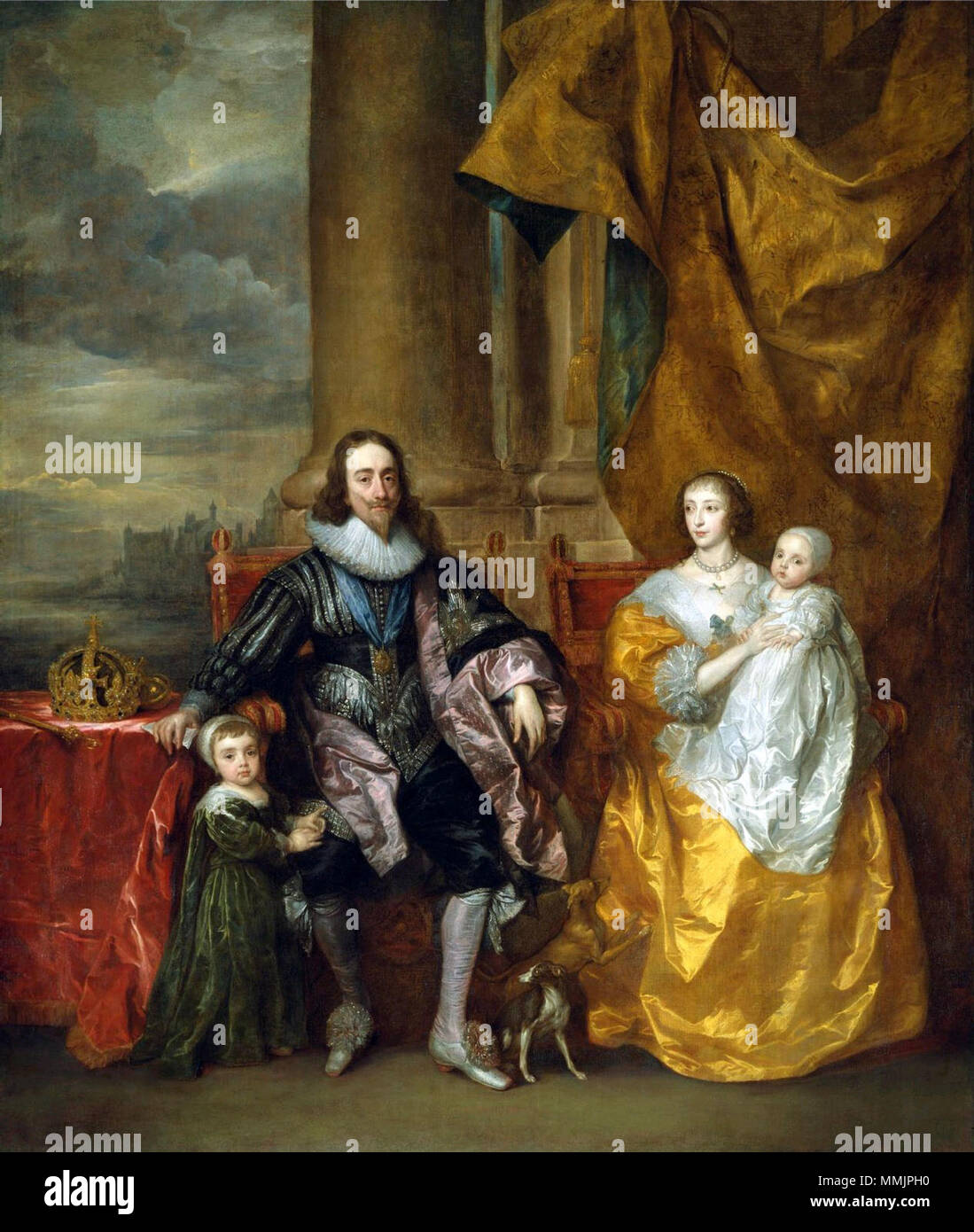 . English: Charles I and his wife Henrietta Maria with their eldest ...