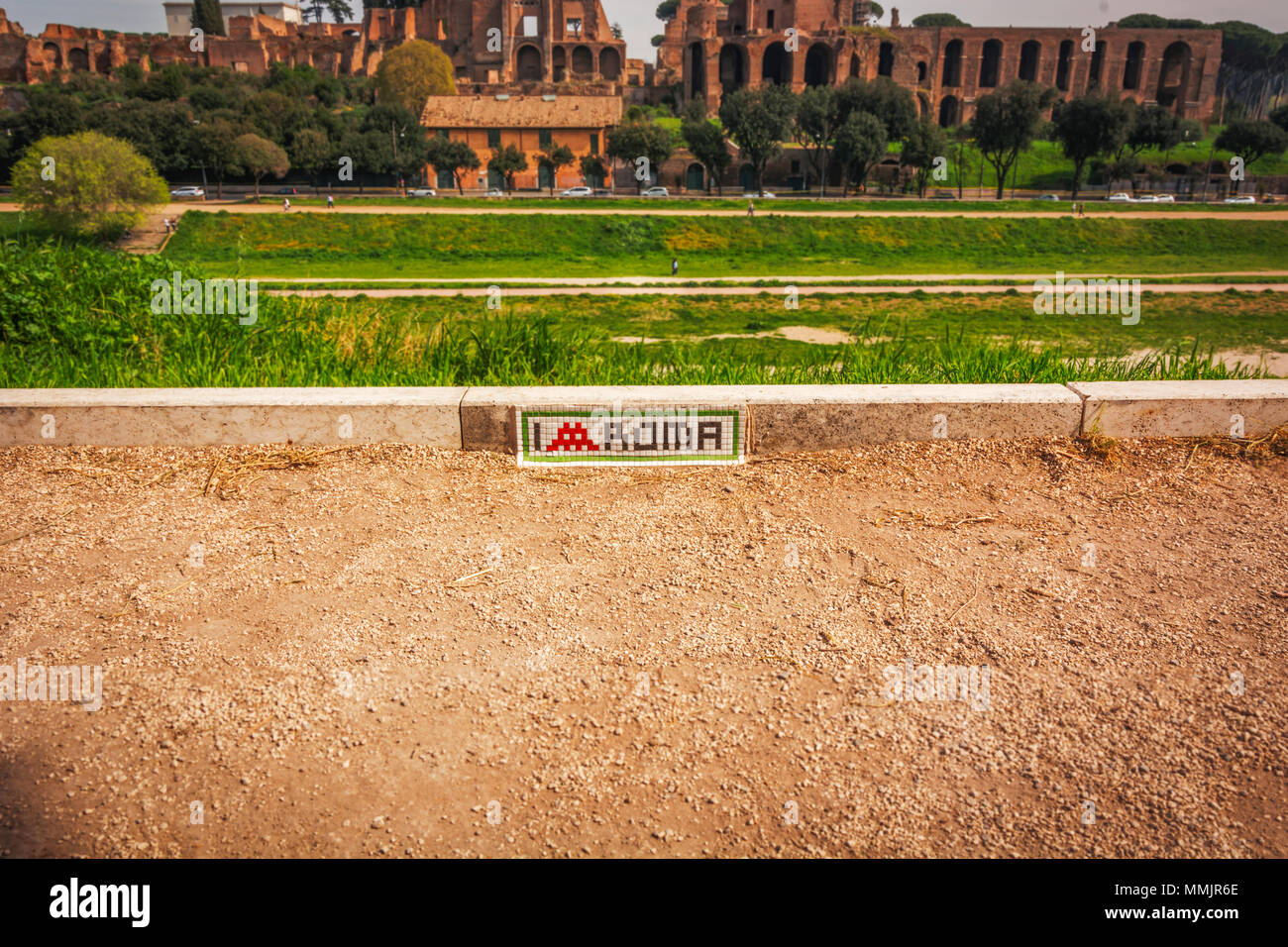 "I love Rome" written with a mosaic art on a step near the maximum ...