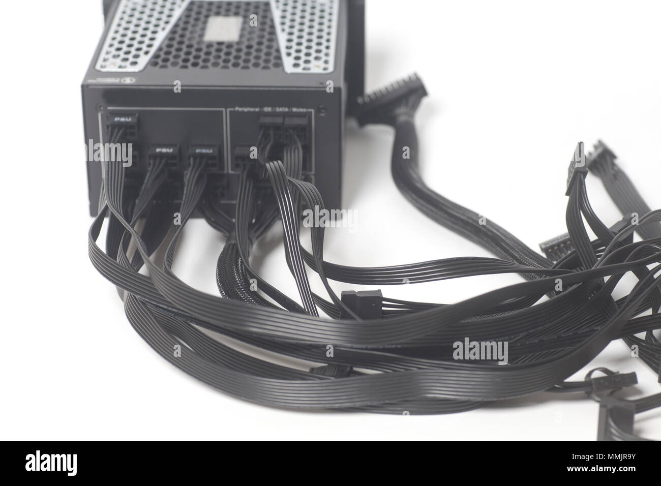 Computer Power Supply Unit with cable on white background Stock Photo ...