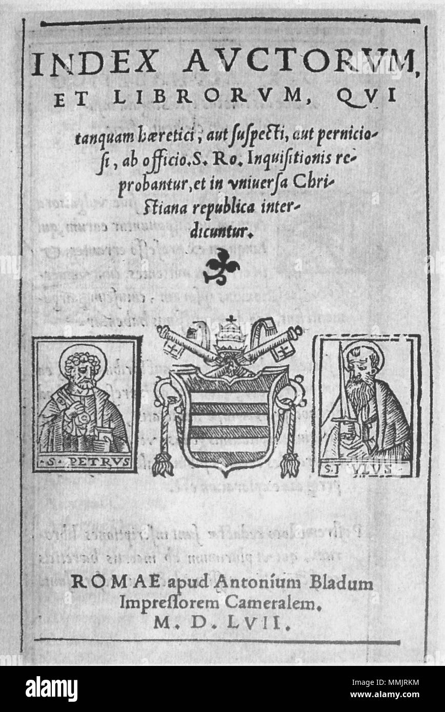 . English: Index 1557 . 1557. Papal printing Index 1557 Stock Photo - Alamy