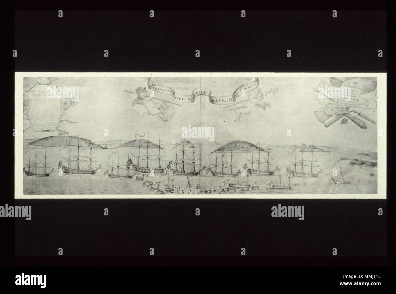 . English: 'Perspective View of the Blockade of Boston,' 1768 ...