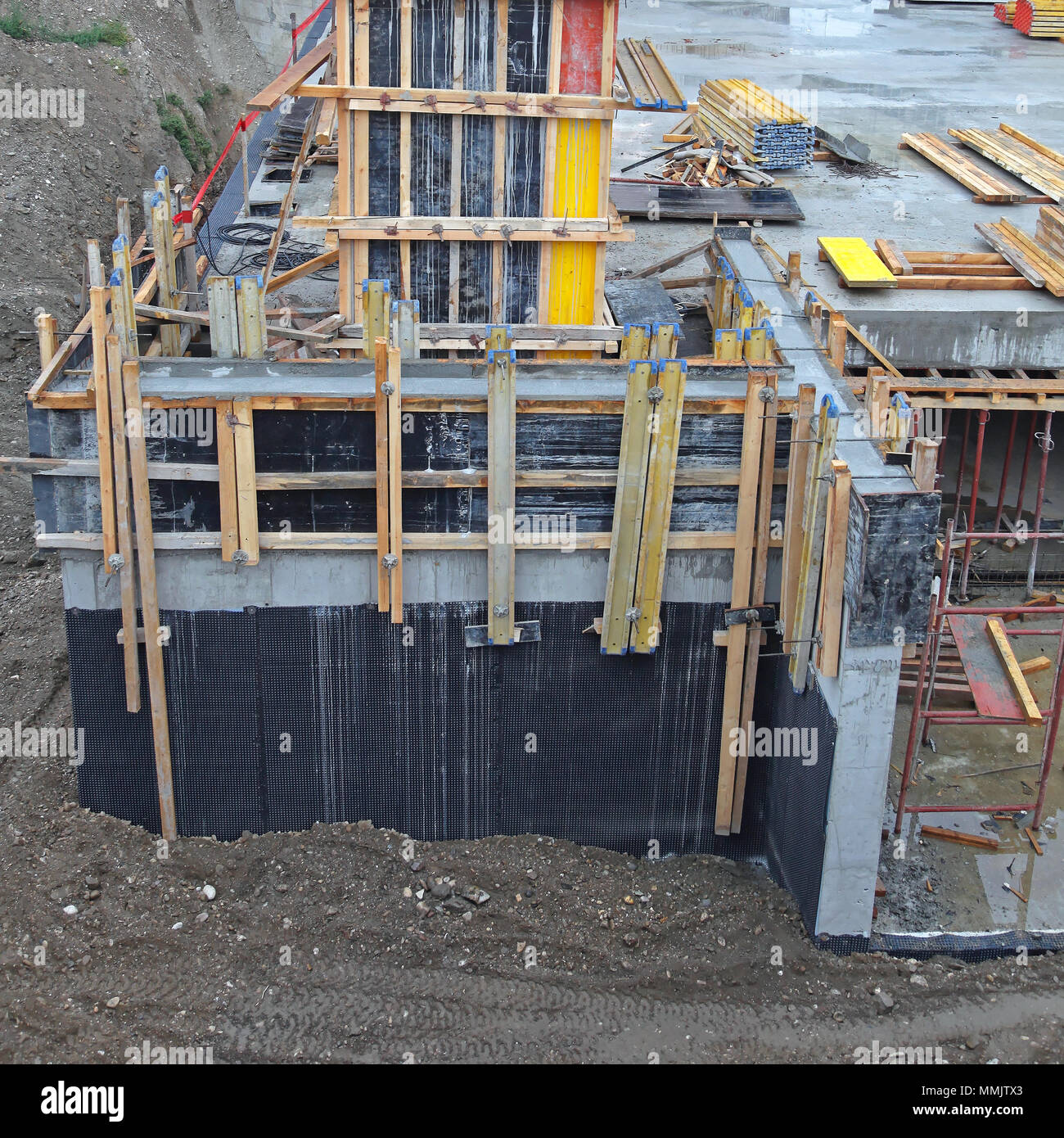 Construction Site Concrete Basement Foundations For New Buiding Stock ...