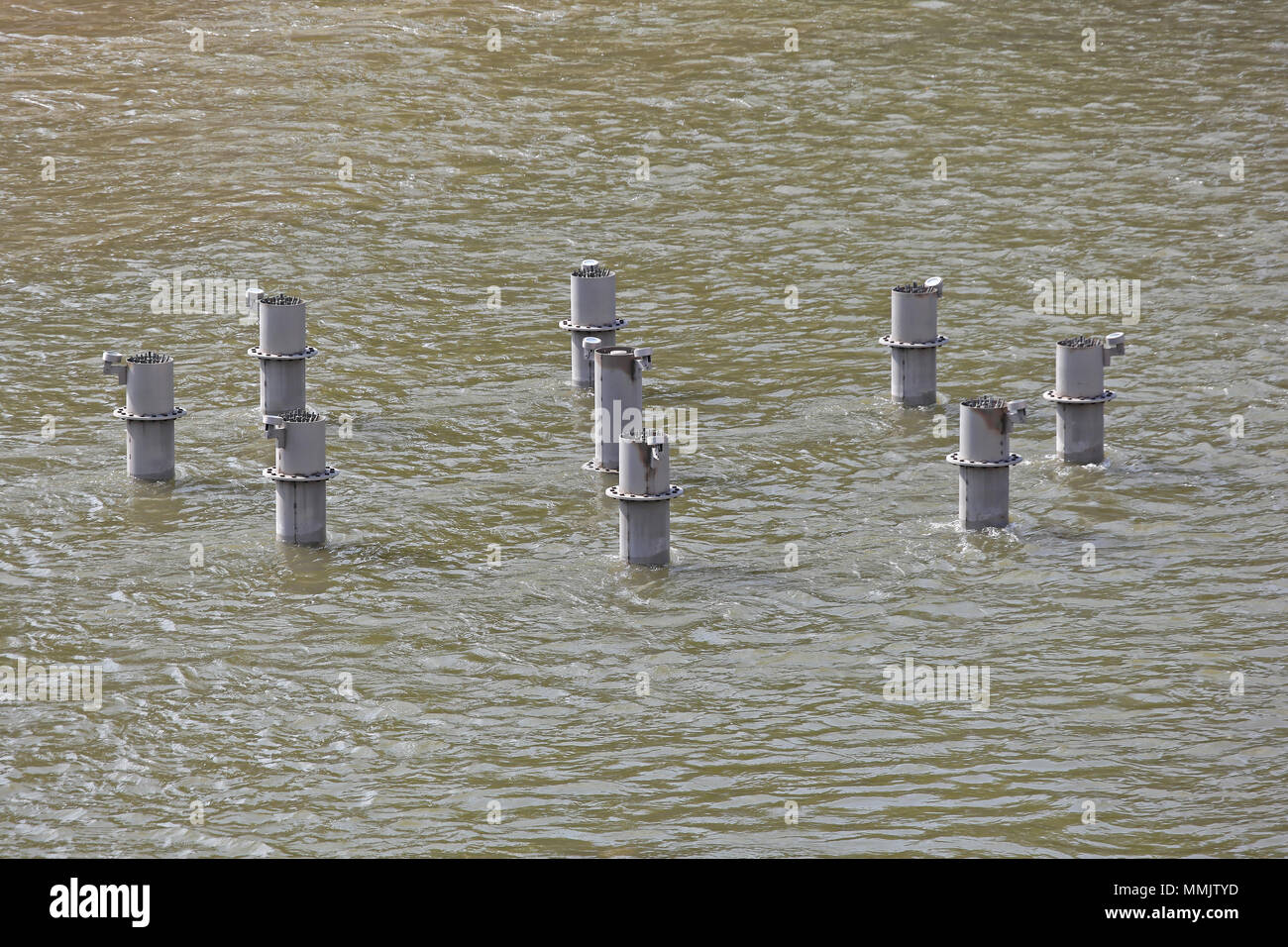 Fountain Nozzles Pipes in Lake Water Stock Photo - Alamy