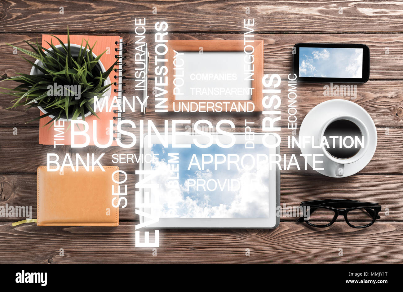 Top view of modern workplace with office stuff and business-related ...