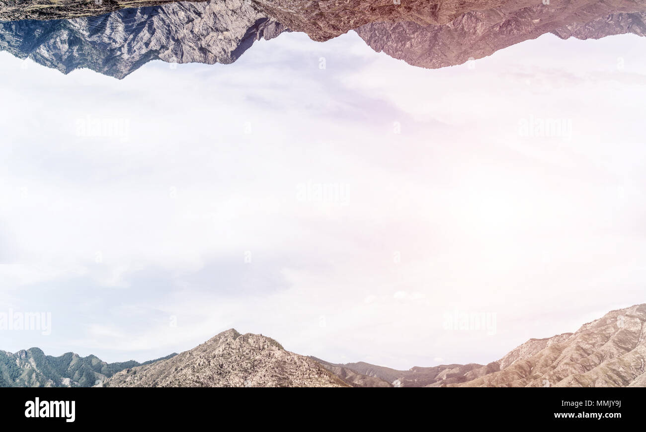 Abstract image of two nature worlds located upside down to each other ...