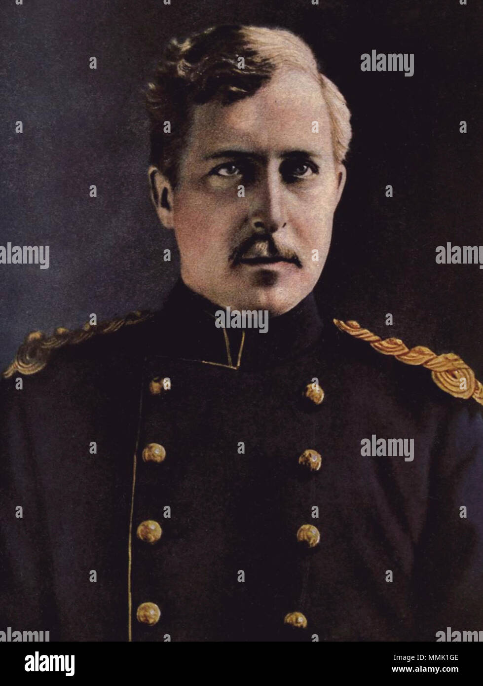 . English: Hand-colored photograph of King Albert I of Belgium . 1920 ...