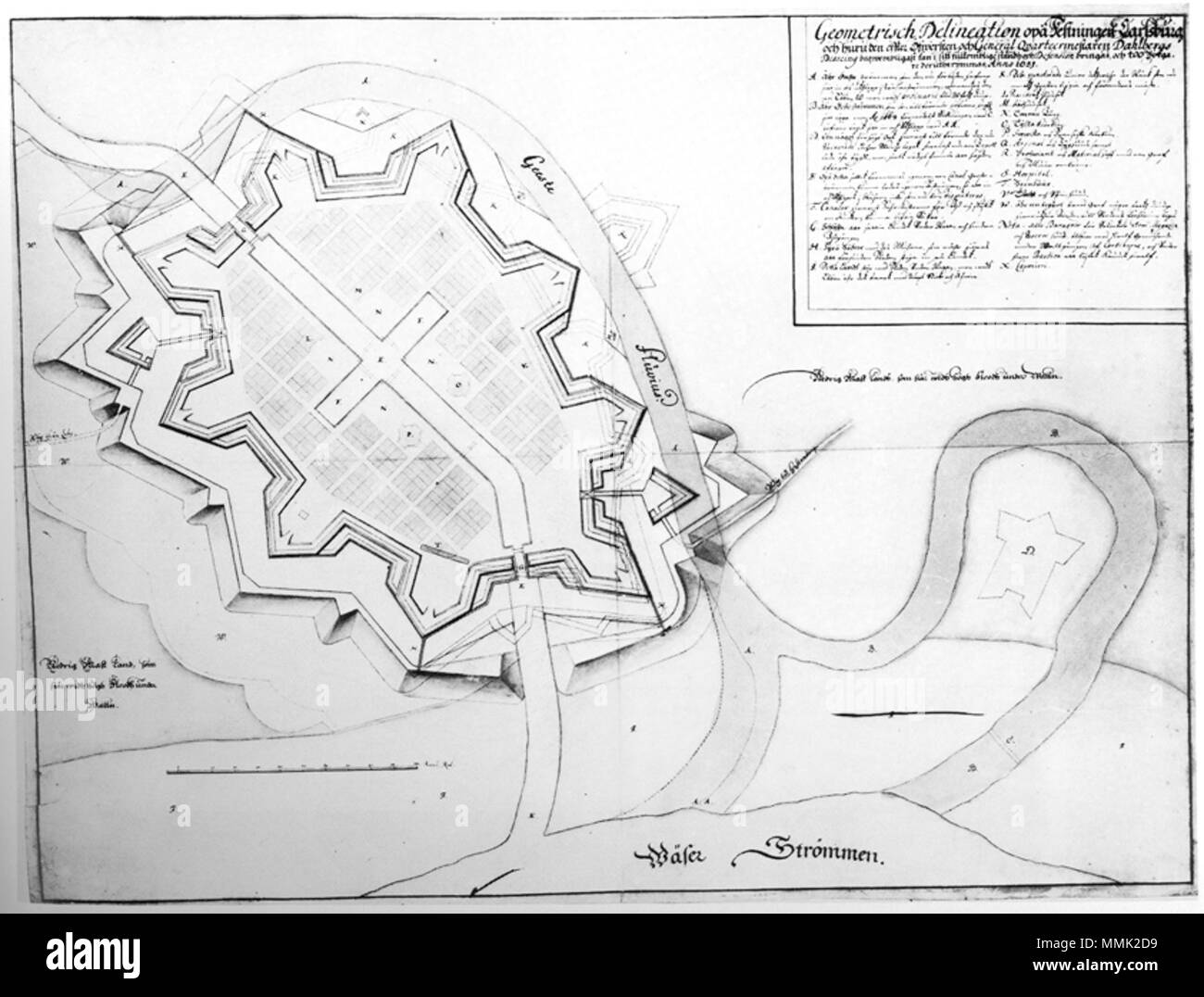 . English: Map of swedish city / fortress of Carlsburg at the junction ...