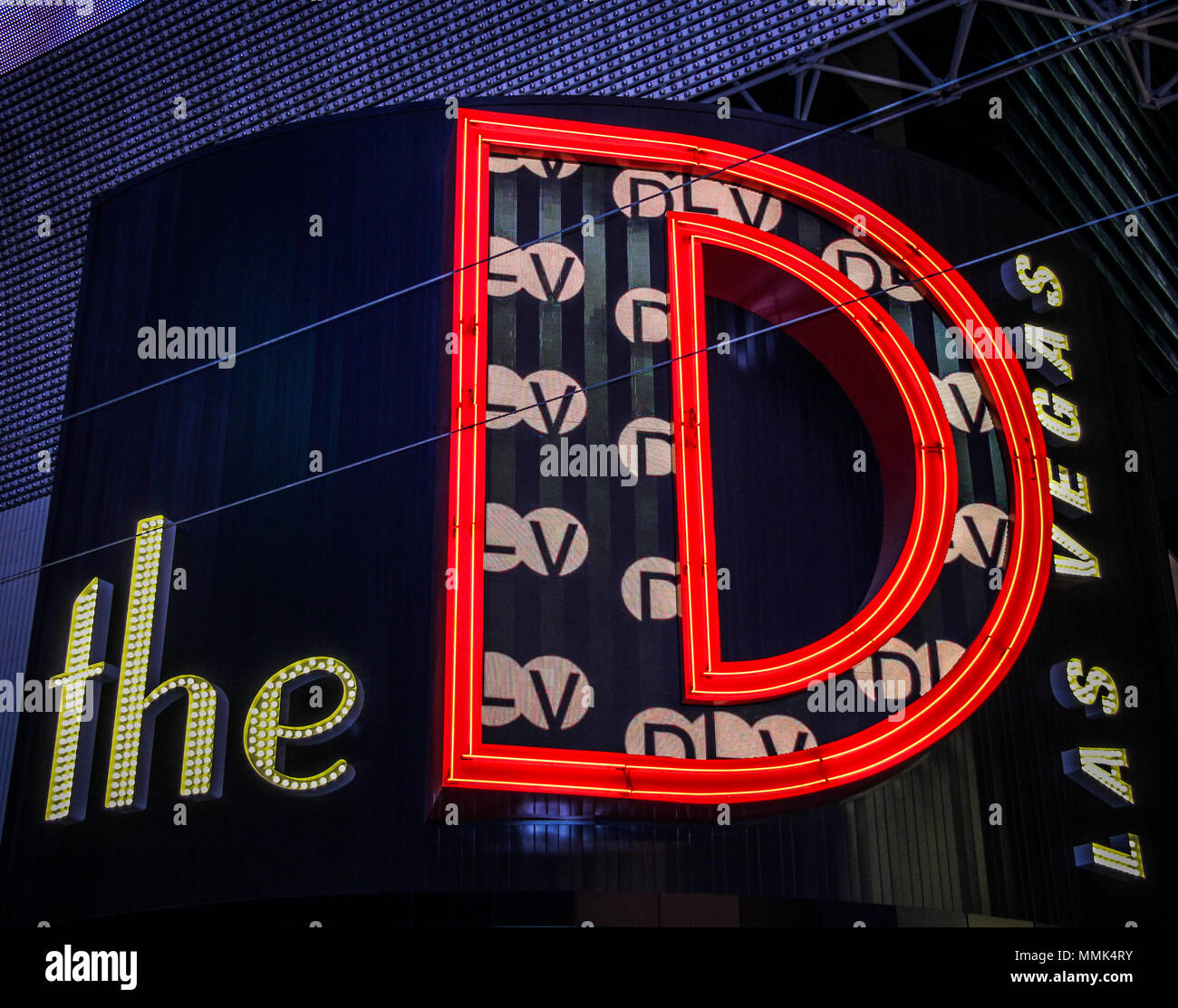 The D neon sign in downtown Las Vegas Nevada at Fremont Street ...