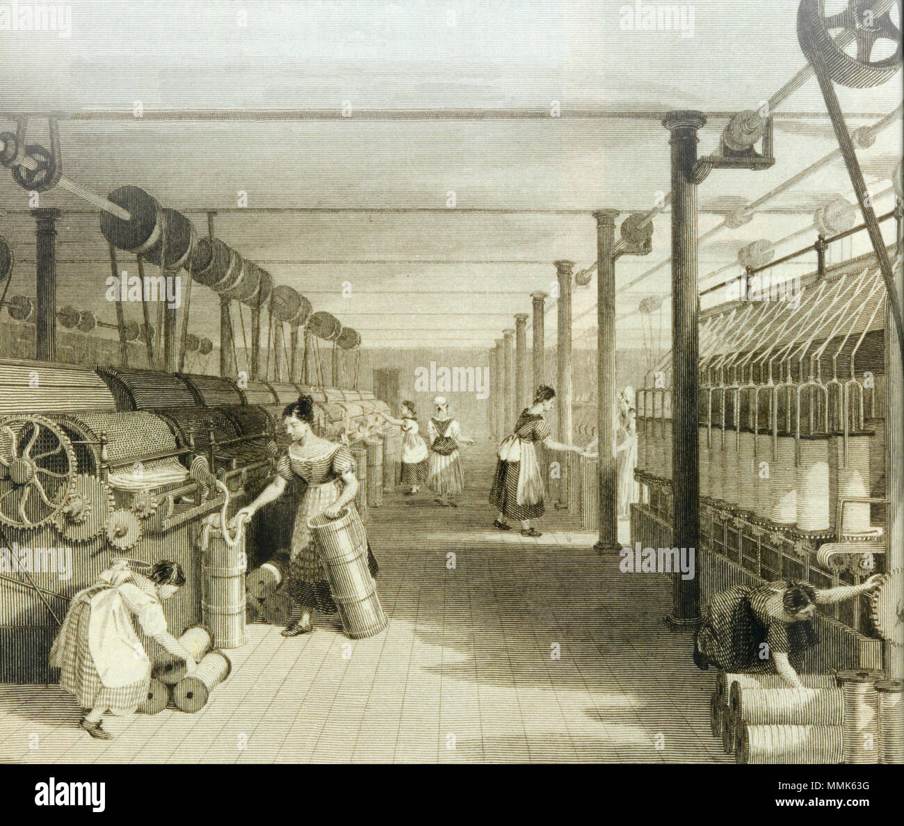 . English: Cotton mill in the 1830s. . 1830s. Unknown 90 Bomullsfabrik ...