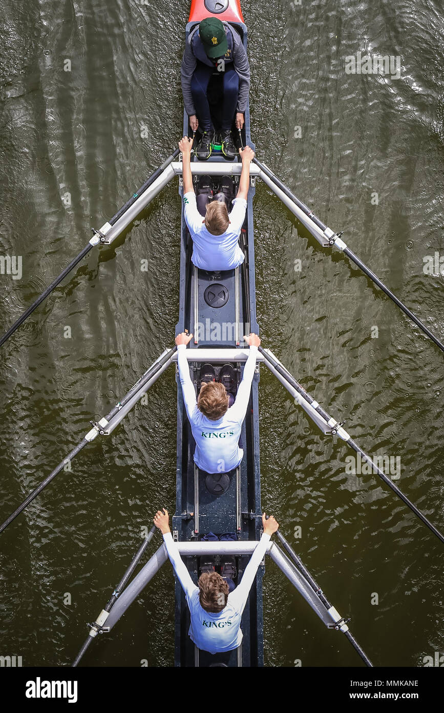 Overhead or birdseye view of rowing boat, River Severn Shrewsbury UK ...
