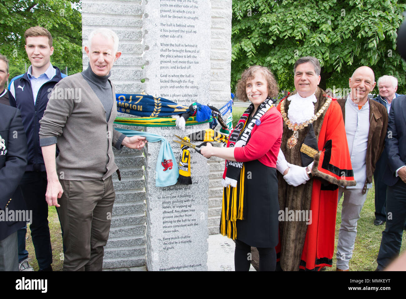 Cambridge, UK. 12th May 2018. Football Monument Cambridge Rules 1848, a ...