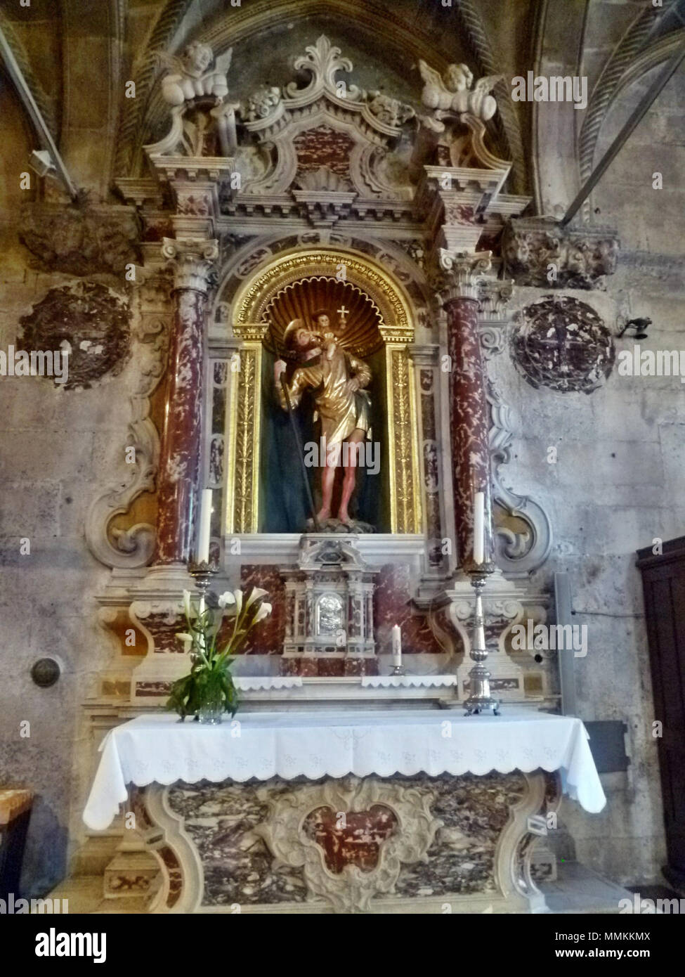 . English: Altar of St. Christopher with a baroque wooden statue (15th ...