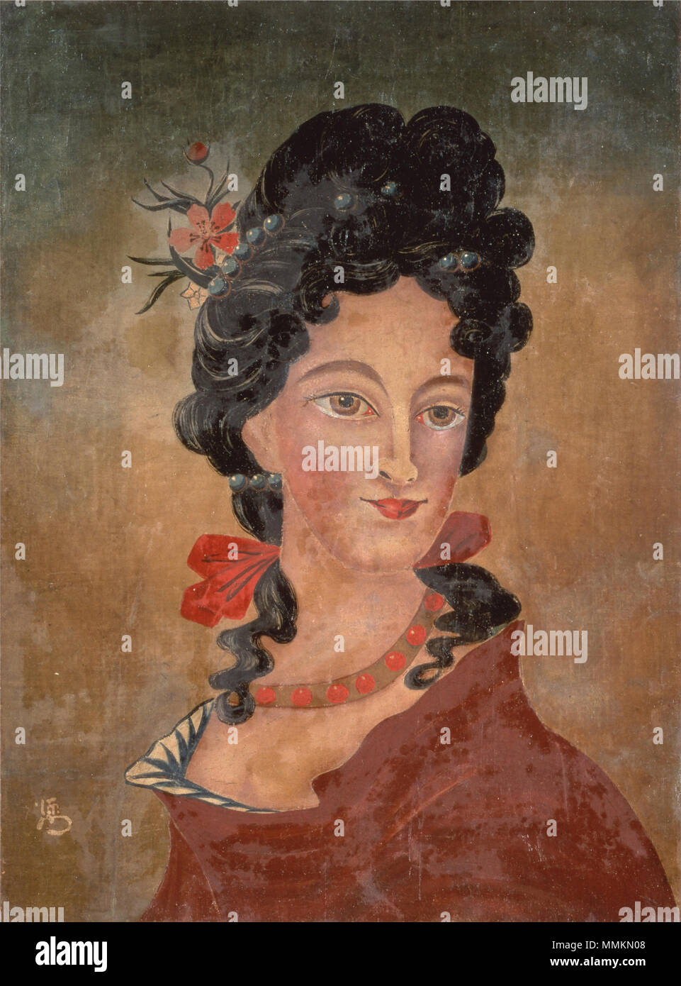 . English: Woman (oil painting) . circa 1760. Hiraga Gennai Frau r ...