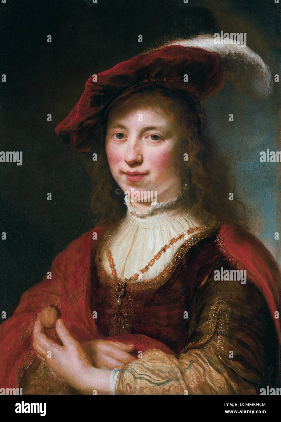A tronie of a young woman, by Govert Flinck English: A tronie of a ...