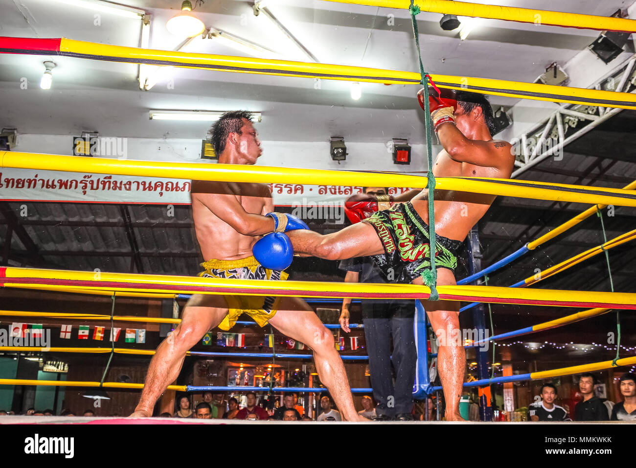 Chiang Mai, Thailand - July 25, 2011: Muay Thai Thai boxing match in ...