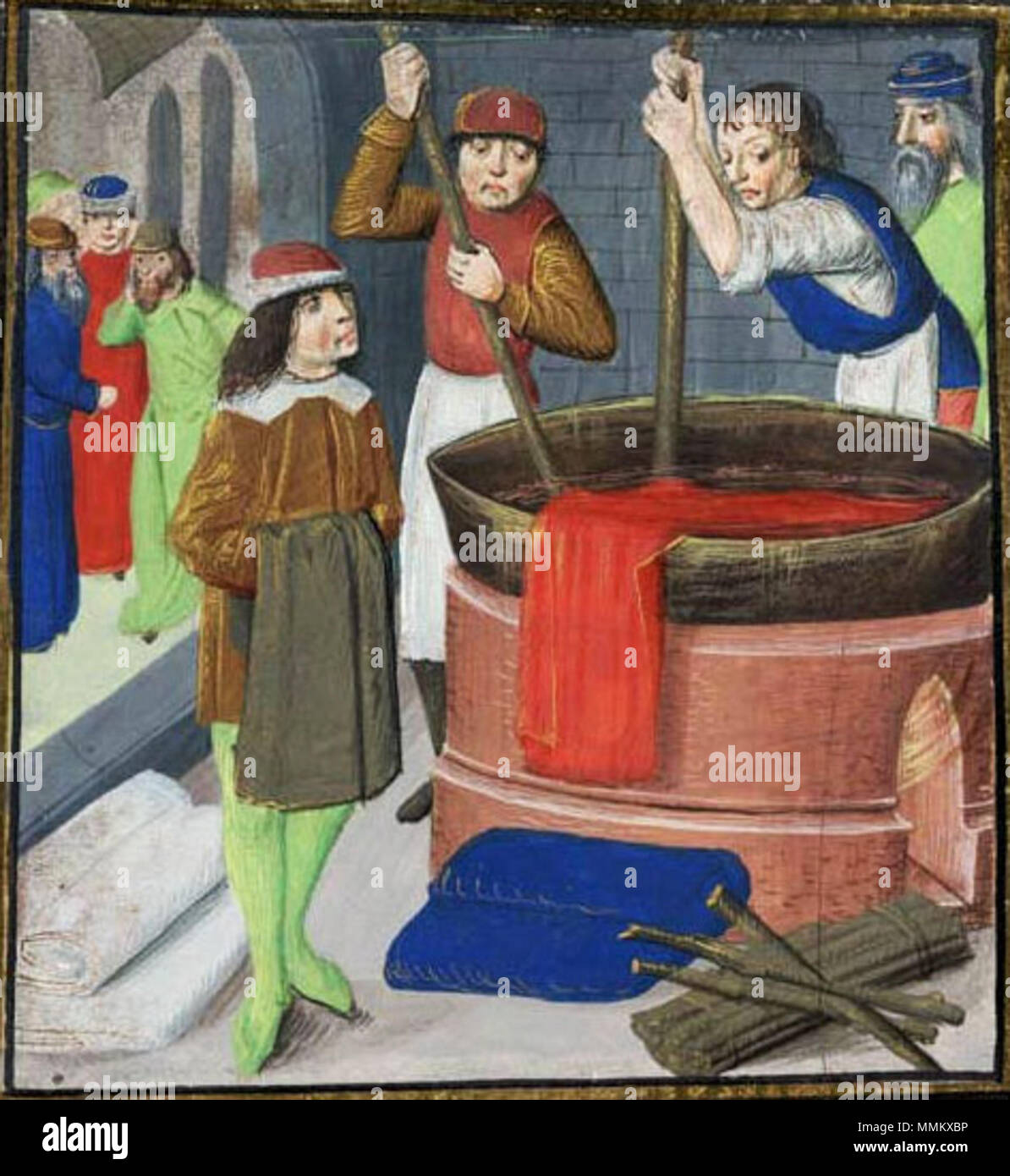 . English: Dyeing wool cloth, from 'Des Proprietez des Choses' by ...