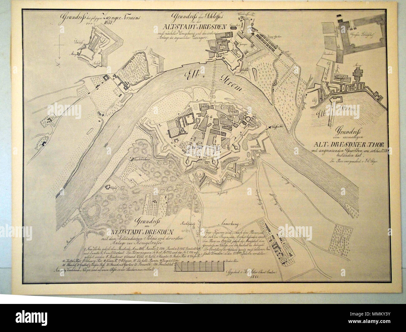Alter Plan von Dresden. gezeichnet 1841. Altendresden-Plan H. Aster (1 ...