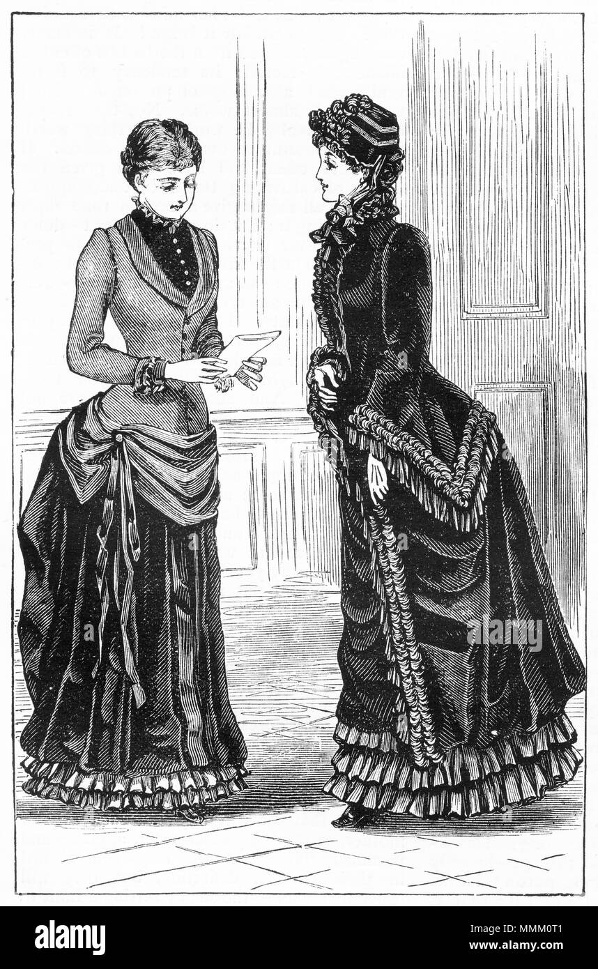 Engraving of young women wearing a mantle with dolman sleeves. From an ...