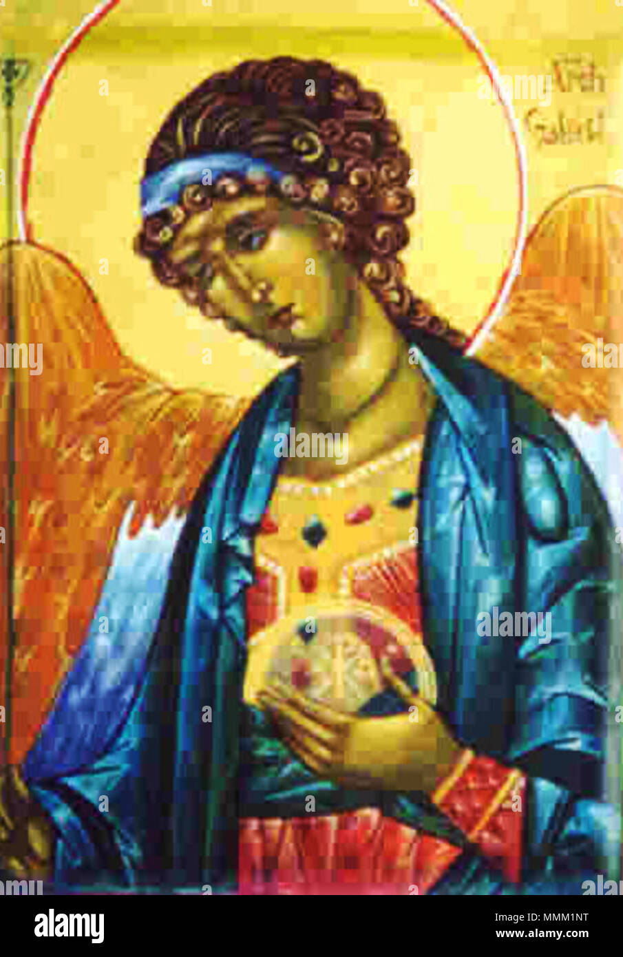 Archangel Gabriel Icon wearing sacred blue Stock Photo - Alamy