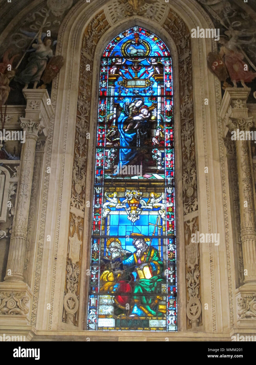 . Stained glass designed by Filippino Lippi, front wall, Filippo ...