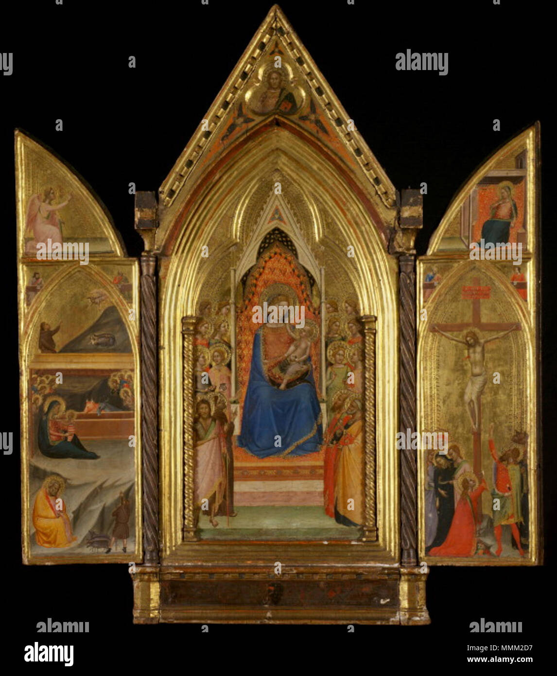 . English: Bernardo Daddi, Triptych: The Virgin and Child Enthroned with Saints, tempera and ...