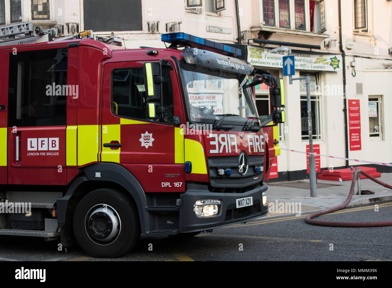London Fire brigade attending a fire in East London Stock Photo - Alamy