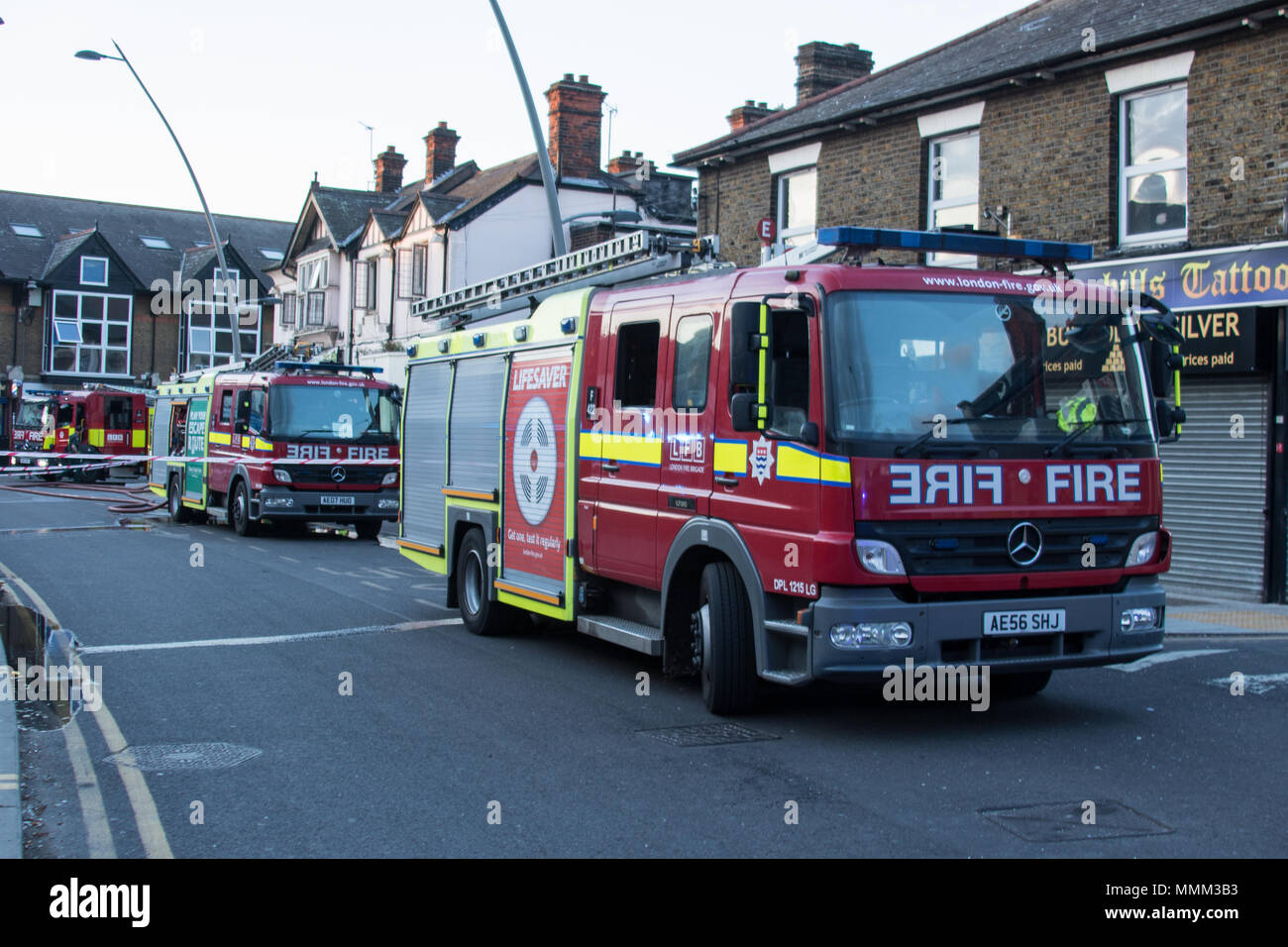 London Fire brigade attending a fire in East London Stock Photo - Alamy