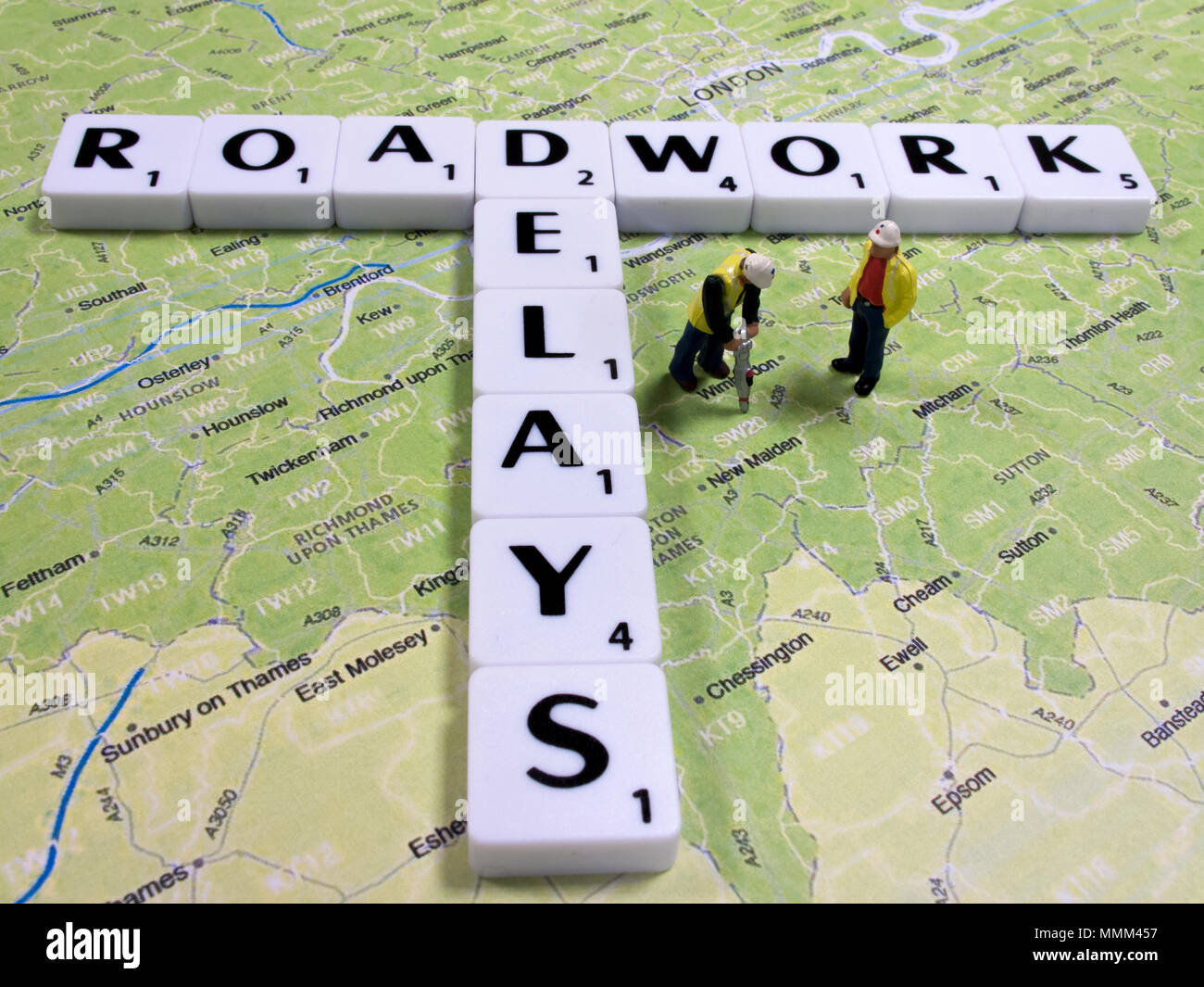 representation of roadworks in London resulting in delays and ...