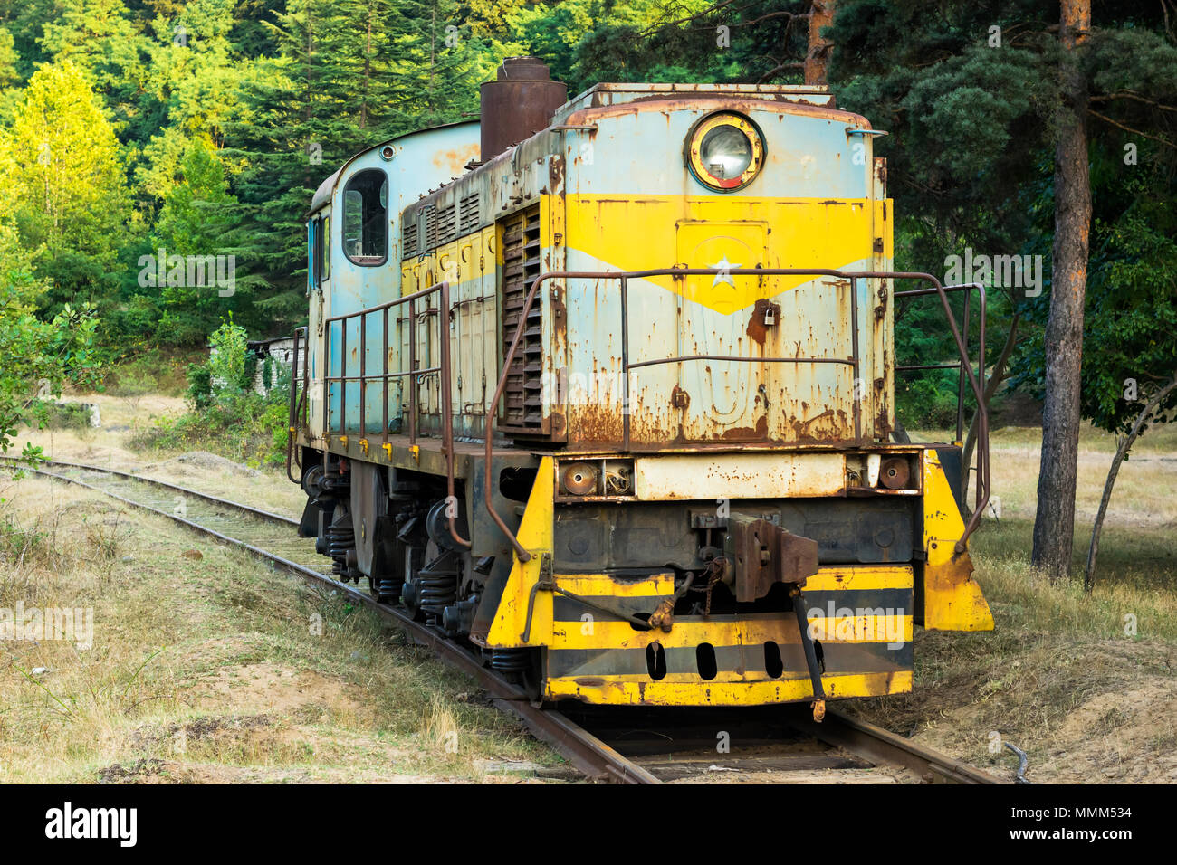 Old soviet diesel locomotive on the railroad, front view Stock Photo ...