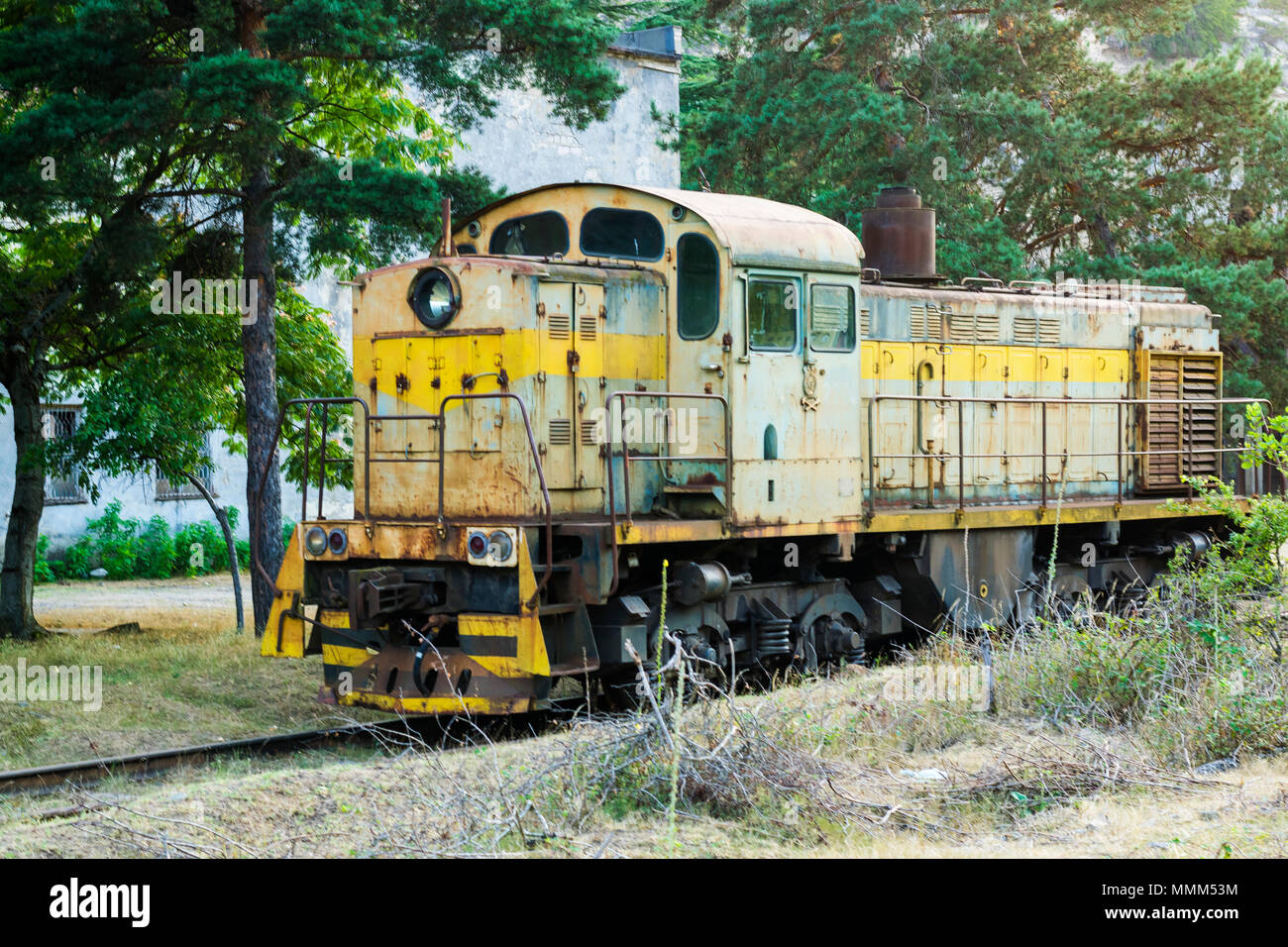 Old soviet diesel locomotive on the railroad Stock Photo - Alamy
