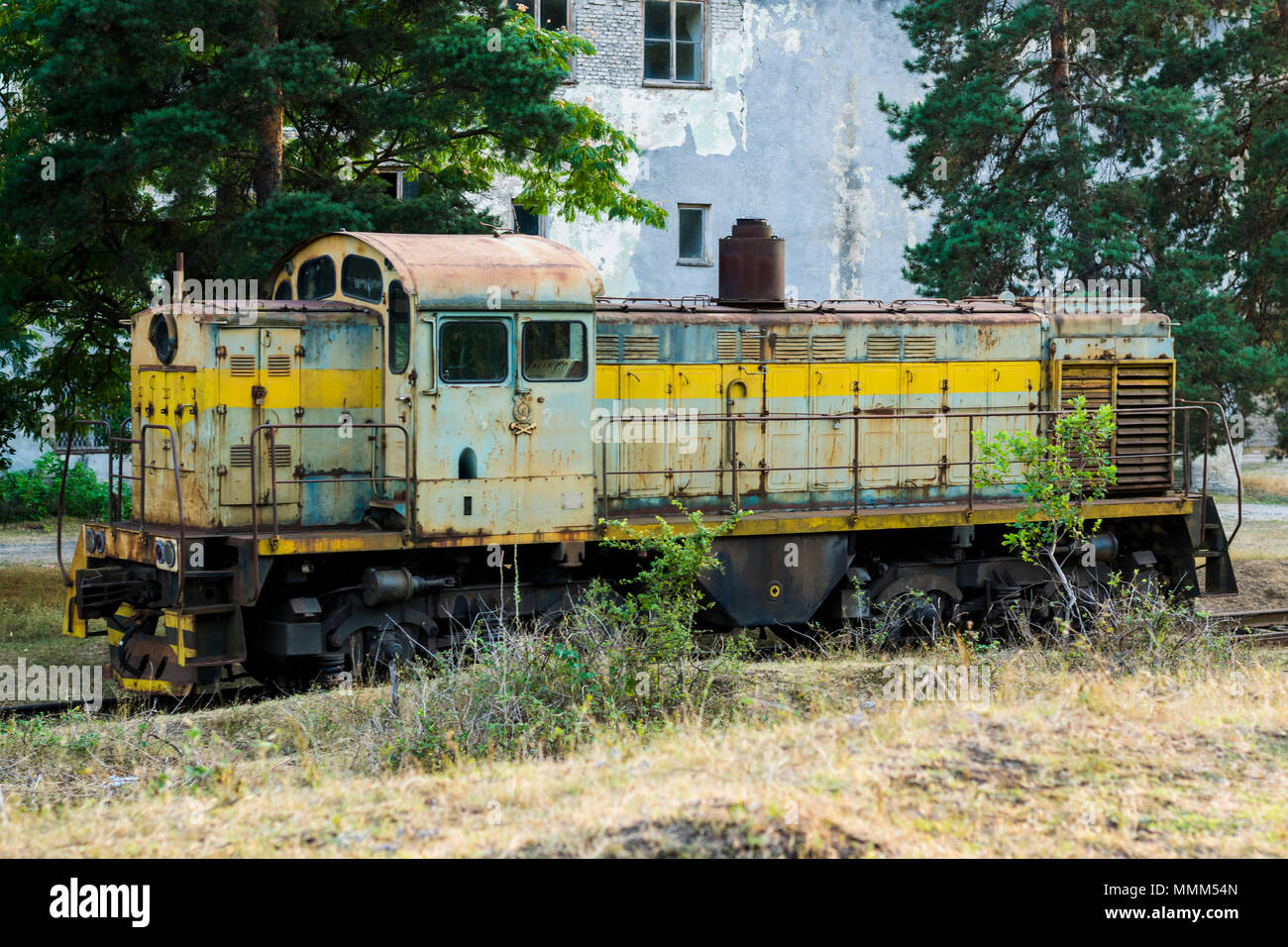 Old soviet diesel locomotive on the railroad Stock Photo - Alamy