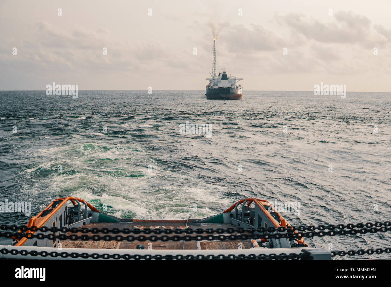 Anchor-handling Tug Supply AHTS vessel during dynamic positioning DP ...
