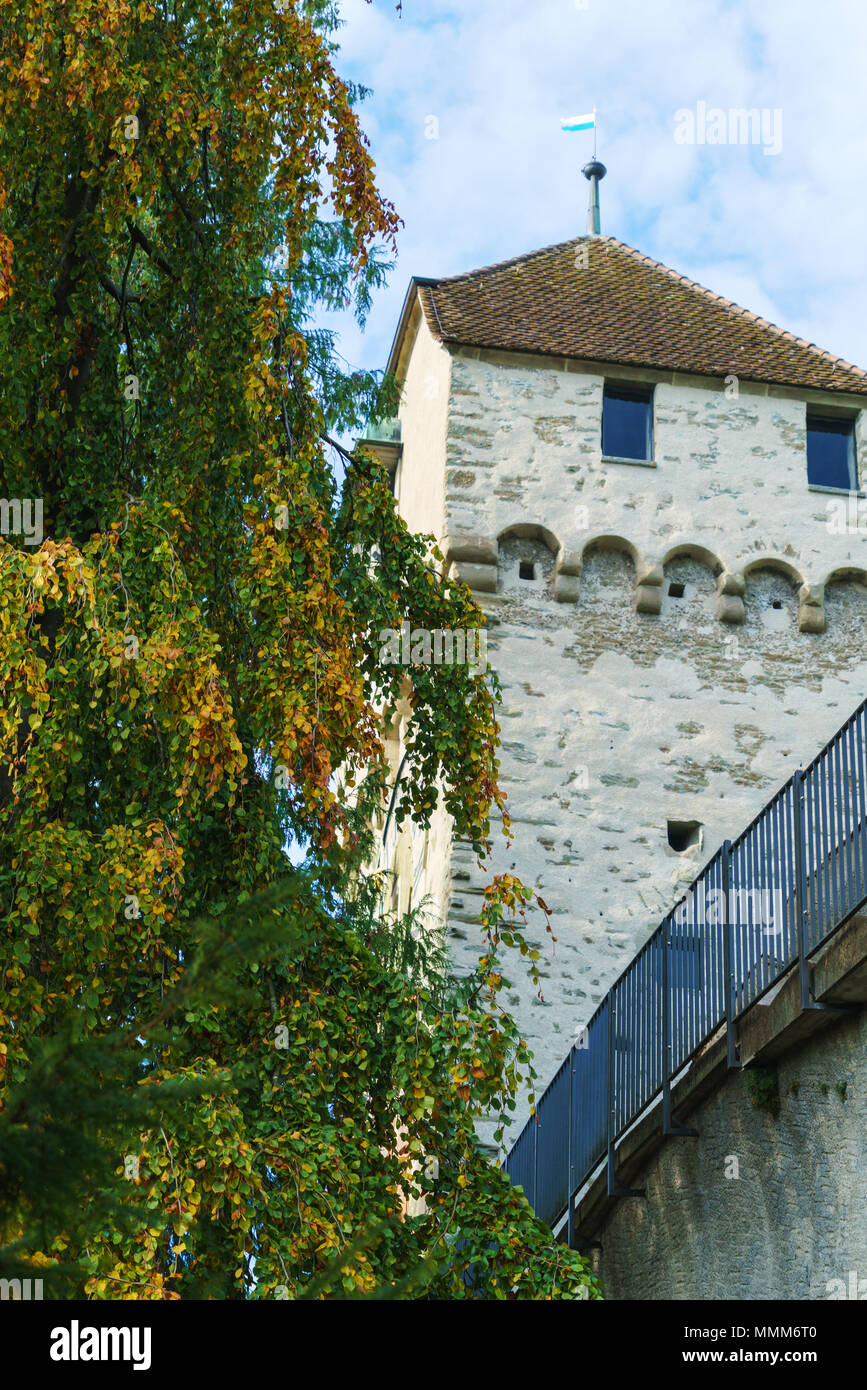 Tower (Schirmerturm) part of ancient (XVI c.) city wall (Museggmauer ...