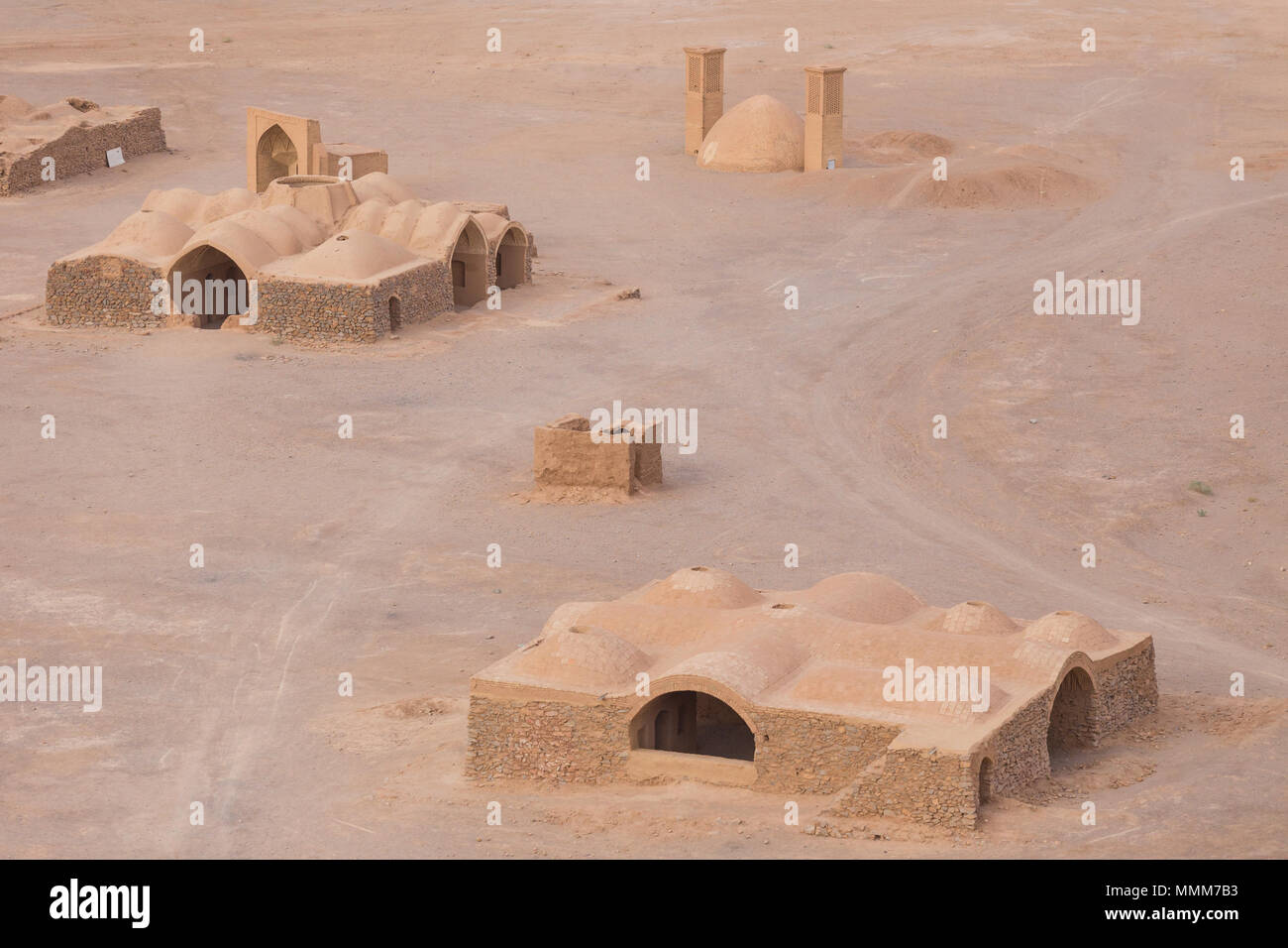 View to the Zoroastrian temples ruins from the Tower of Silence in Yazd ...