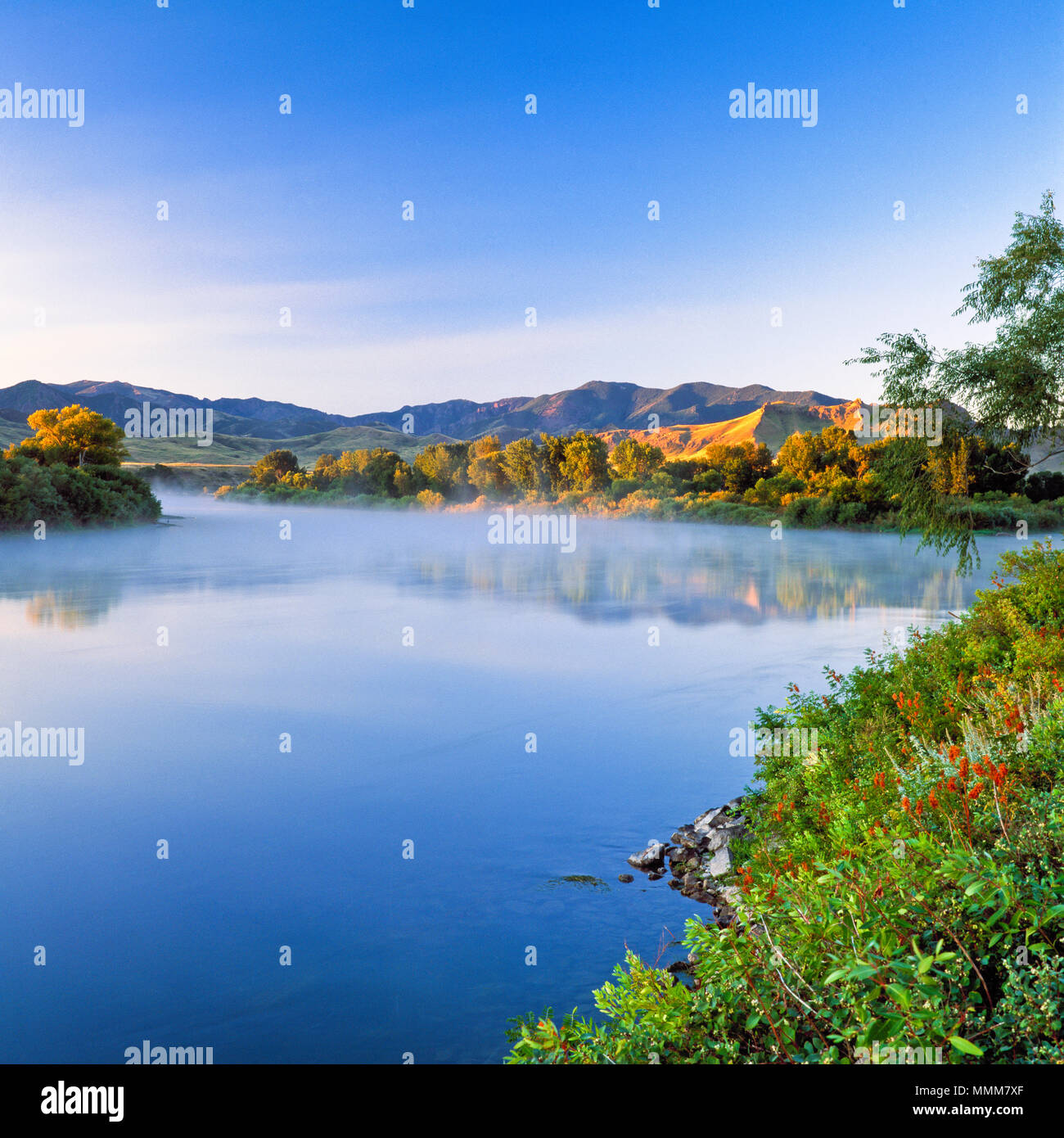 missouri river below the adel mountains at sunrise near cascade ...