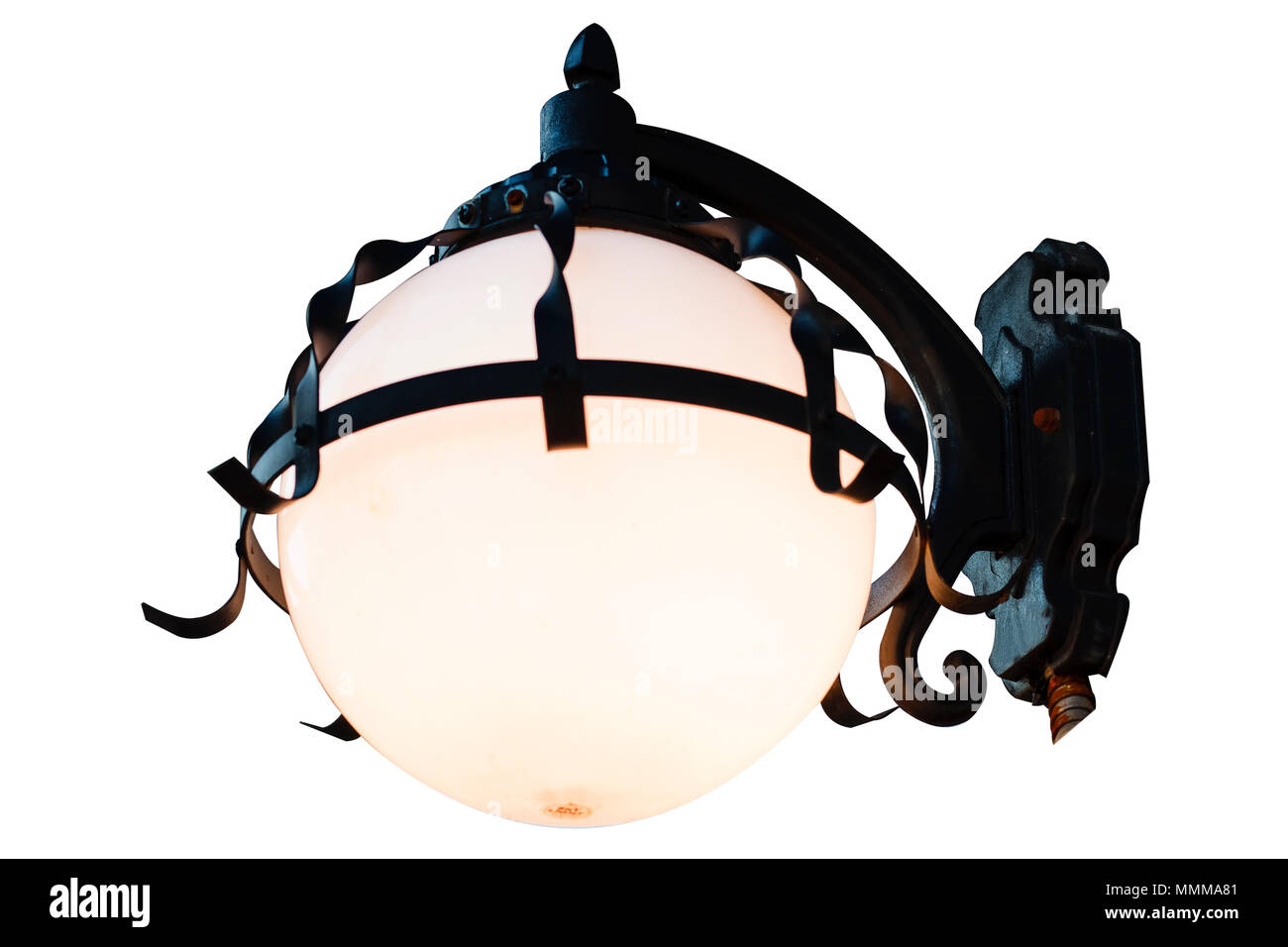 Circle white lamp post on white background.Closed up.Clipping path ...