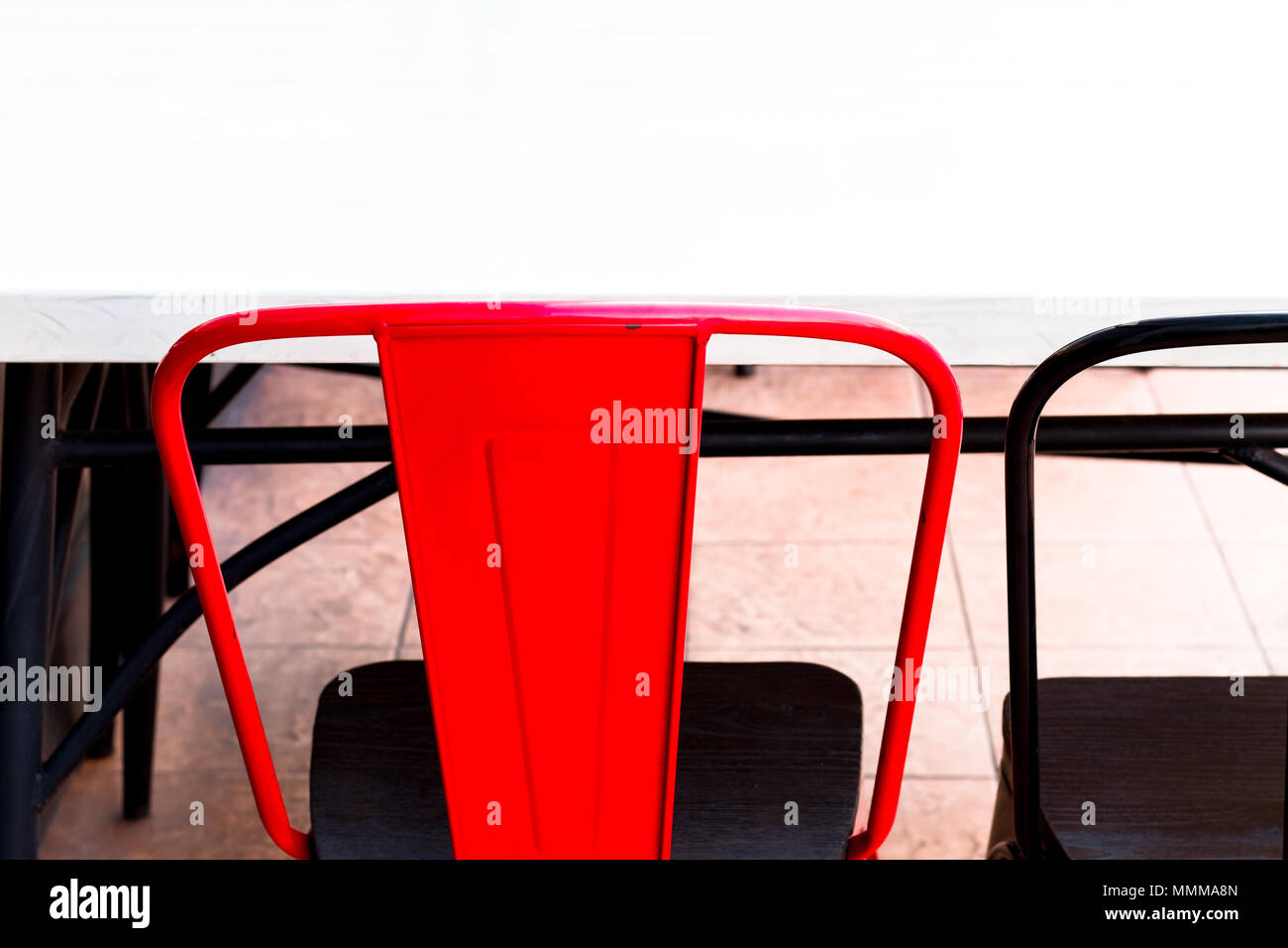 White table ,red and black chair in restaurant.Closed up Stock Photo ...