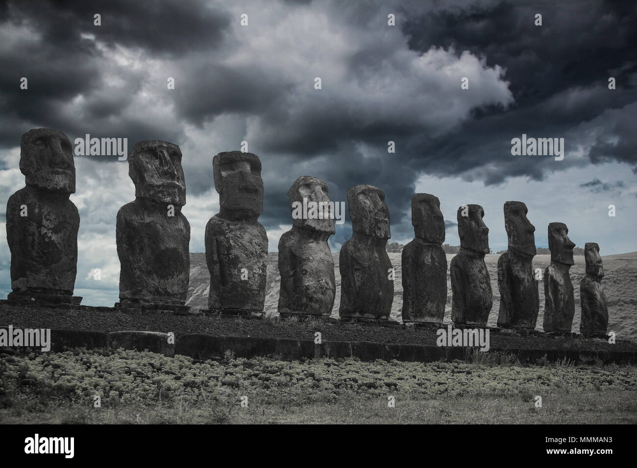 Moais at Ahu Tongariki (Easter island, Chile Stock Photo - Alamy