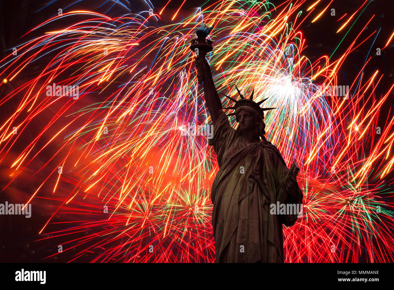Festive fireworks for the statue of freedom. Festive Stock Photo - Alamy