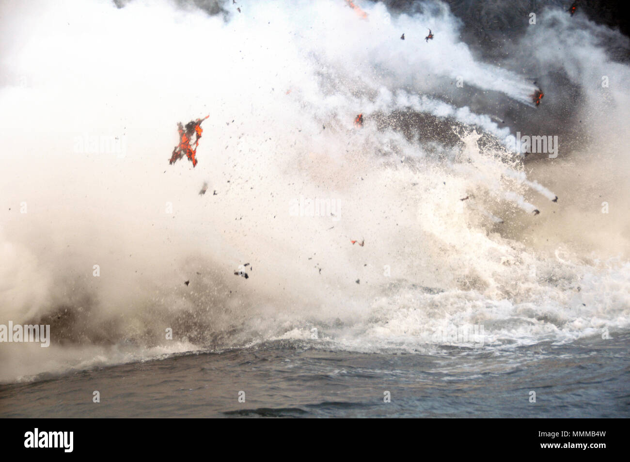 Kilauea lava exploding as it reaches the Pacific ocean, Kalapana, Big ...