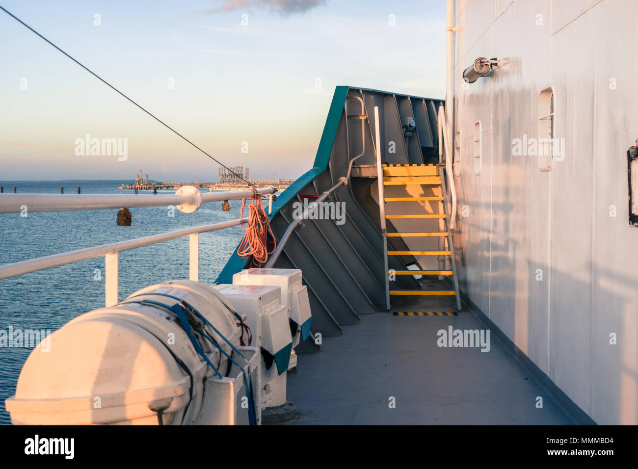 Ship arrival in port. view from vessel deck. Calm sea Stock Photo - Alamy